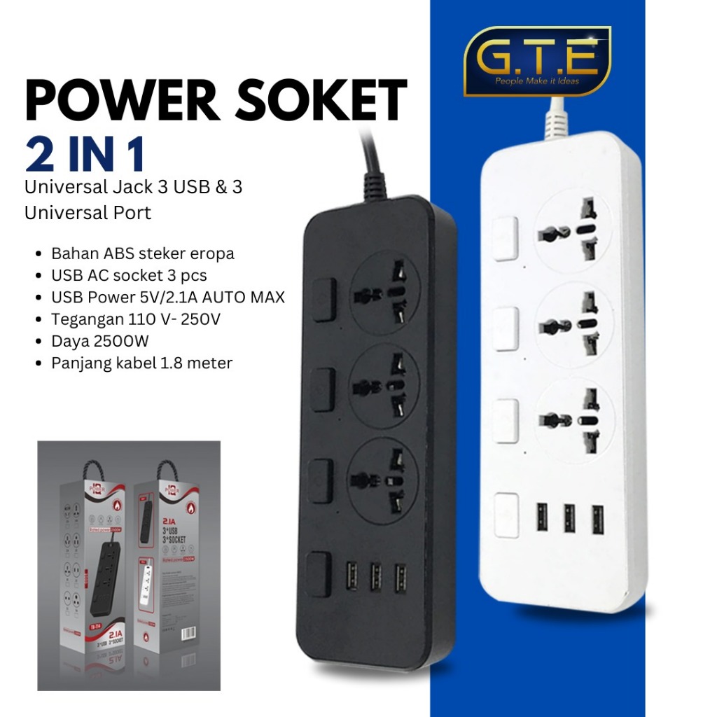 GTE Power Socket Universal Jack 3 USB & Port | Shopee Malaysia