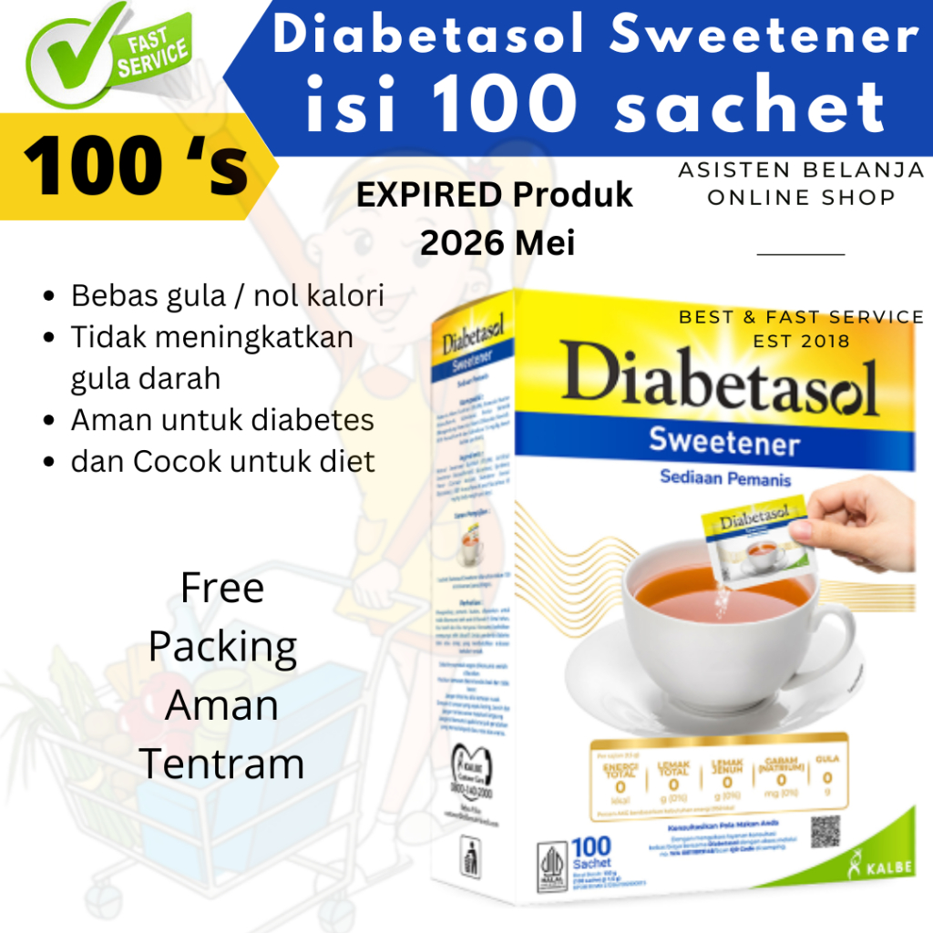 Contains 100 sachets of Diabetasol sugar sachet Sweetener Natural ...