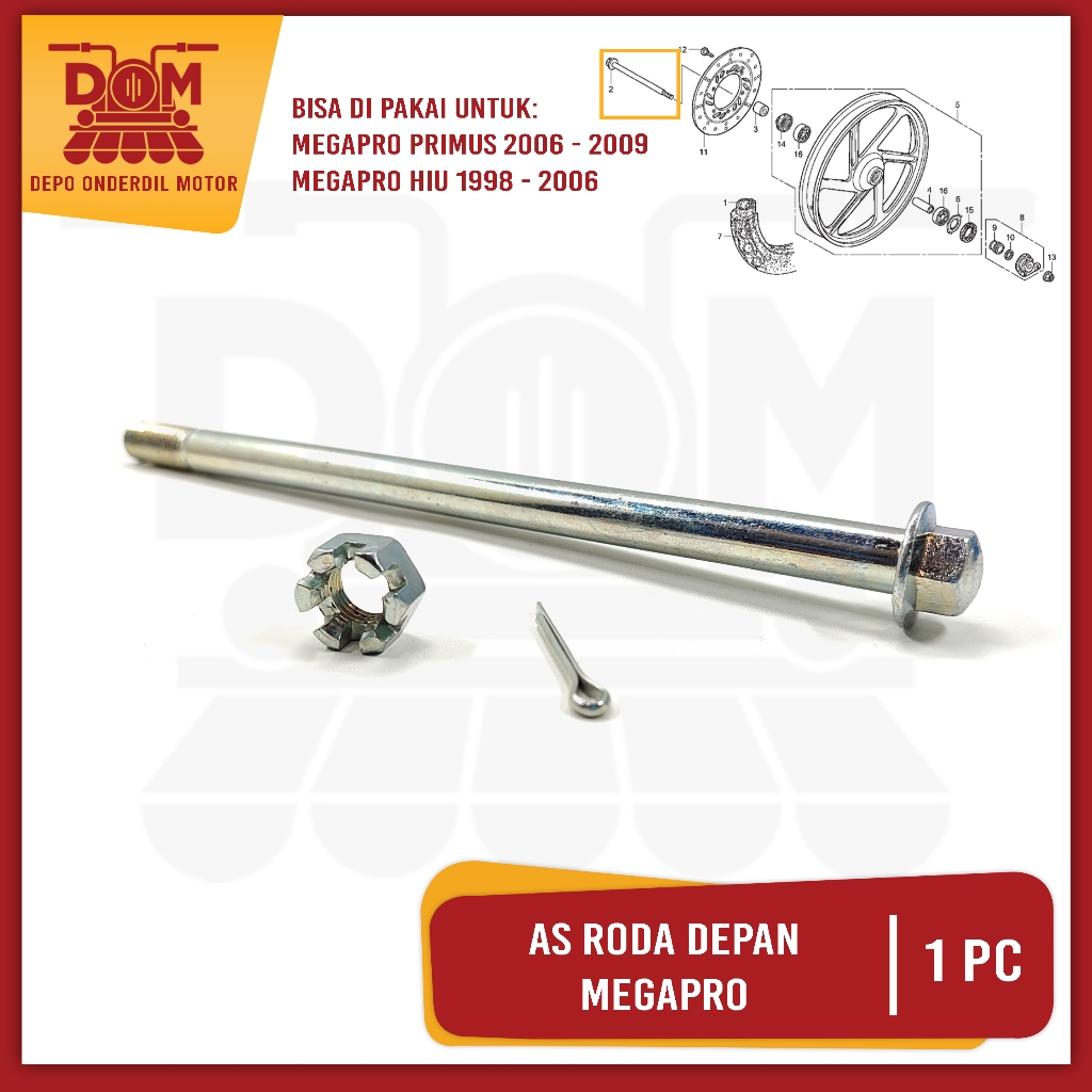 Mega Pro Primus Front Axle (PSP) Front Fork Forek Drum Axle Plus Nut ...