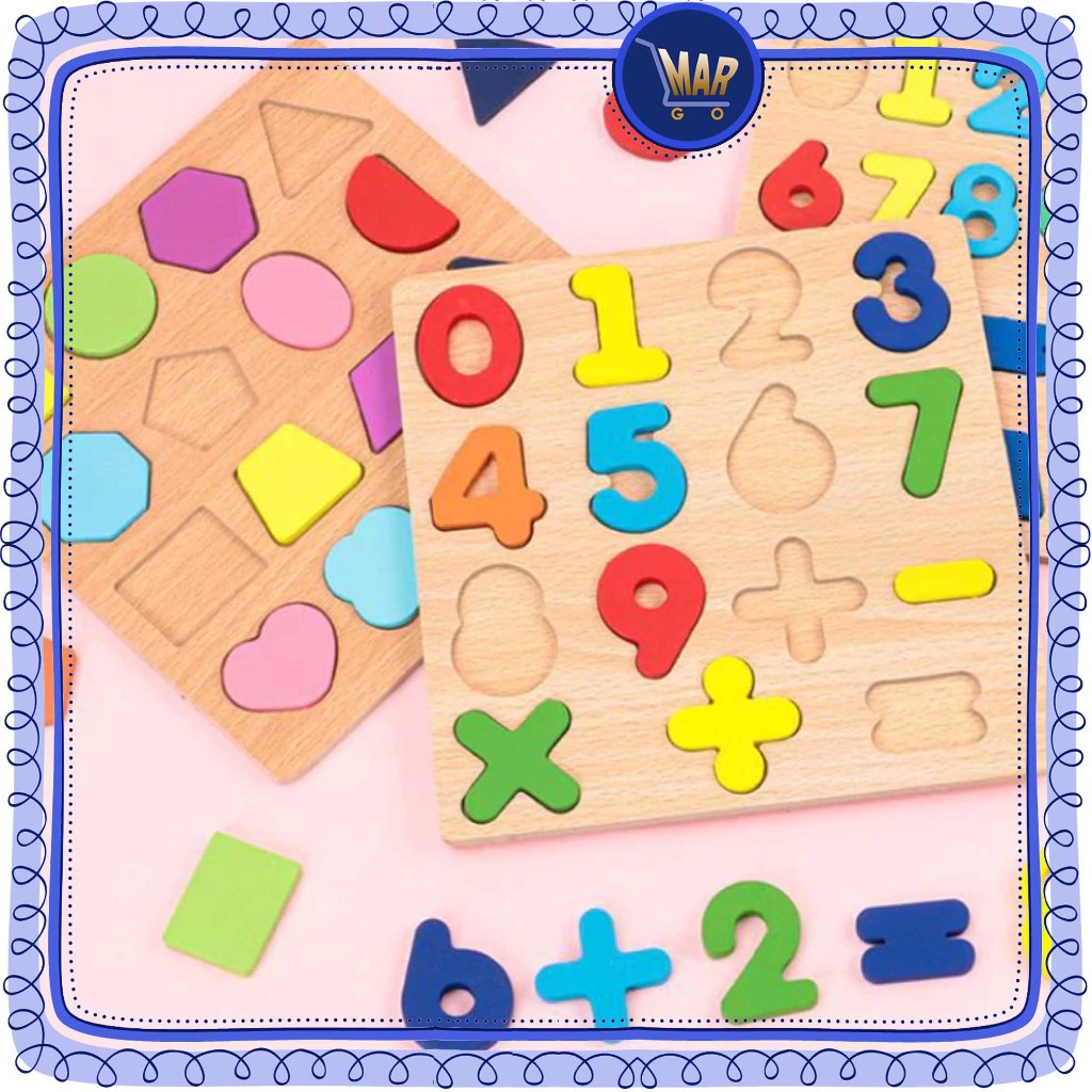 KAYU Children's Toys 3D Wooden Puzzle Shape Letters Numbers Flat Build ...