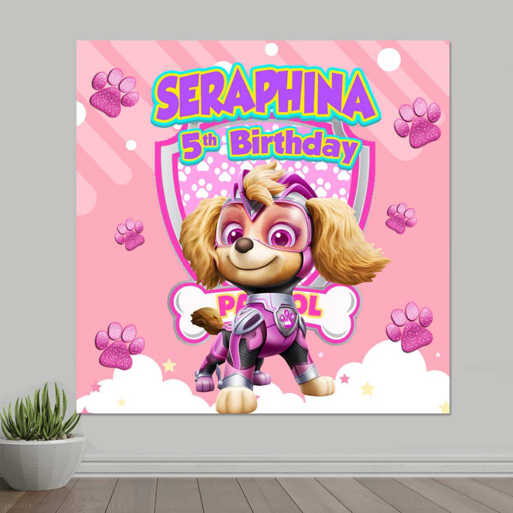 HIASAN DINDING Paw Patrol Skye Backdrop Flexi Banner Birthday ...