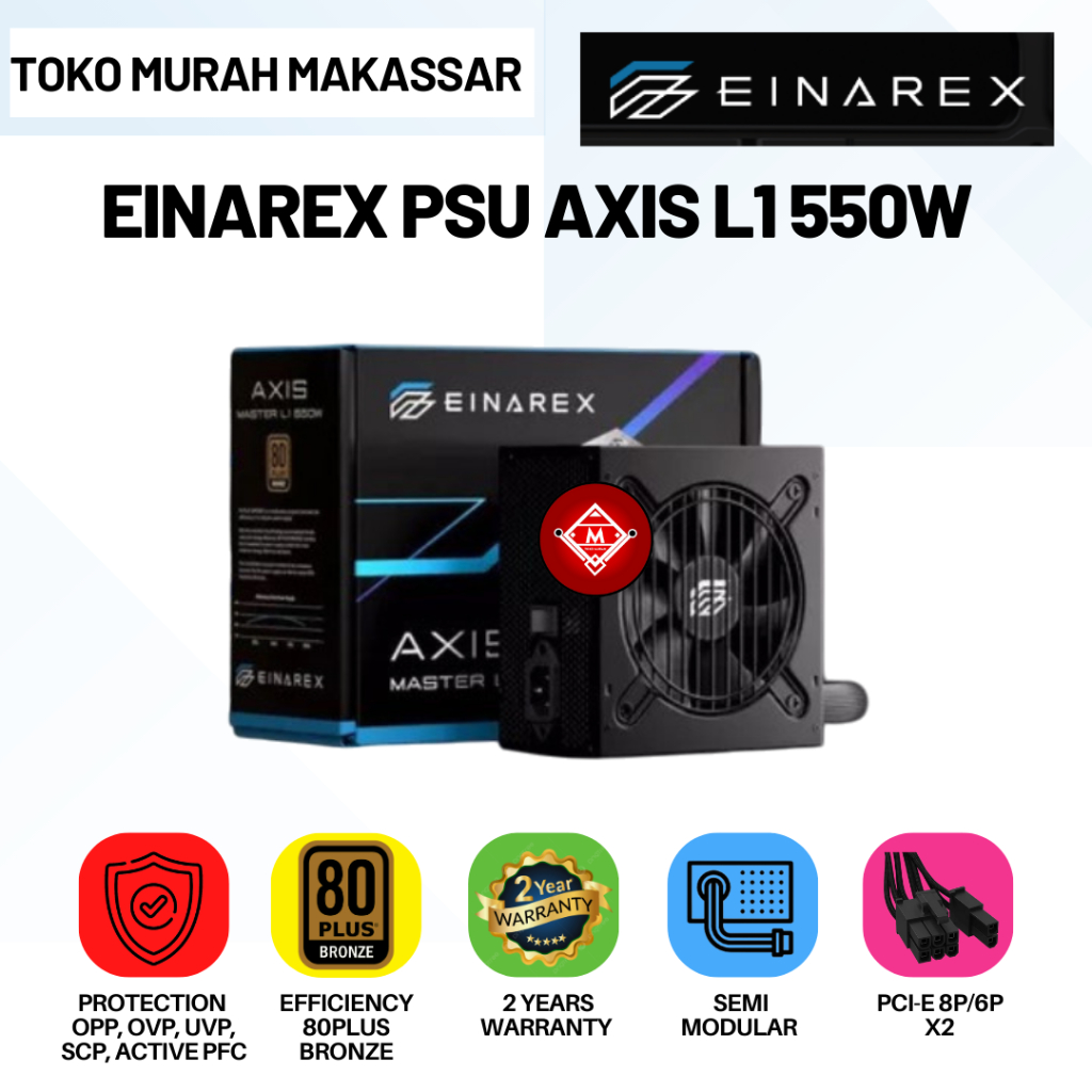 Einarex PSU 550 WATT AXIS MASTER L1 80 PLUS BRONZE Semi MODULE BLACK ...