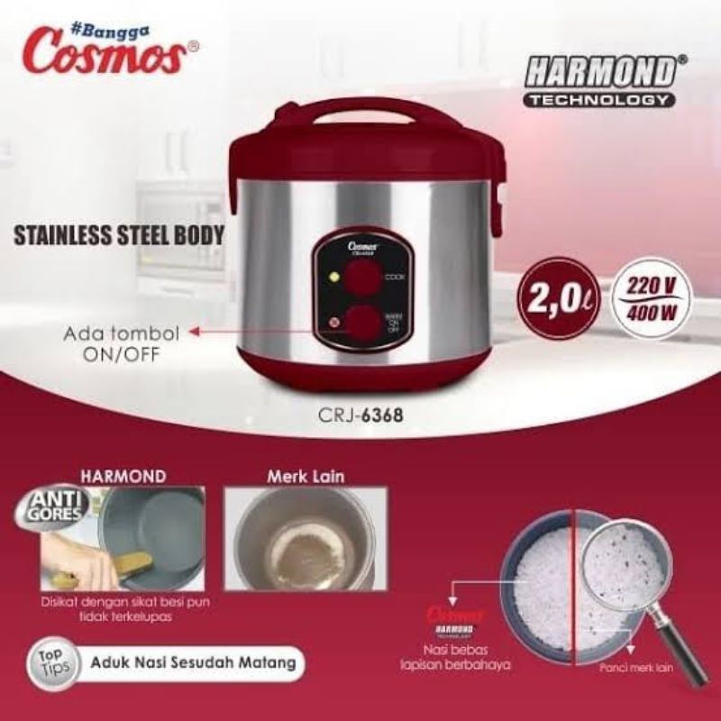 Rice COOKER COSMOS CRJ-6368 HARMOND 2 LITER / RICE COOKER COSMOS ...