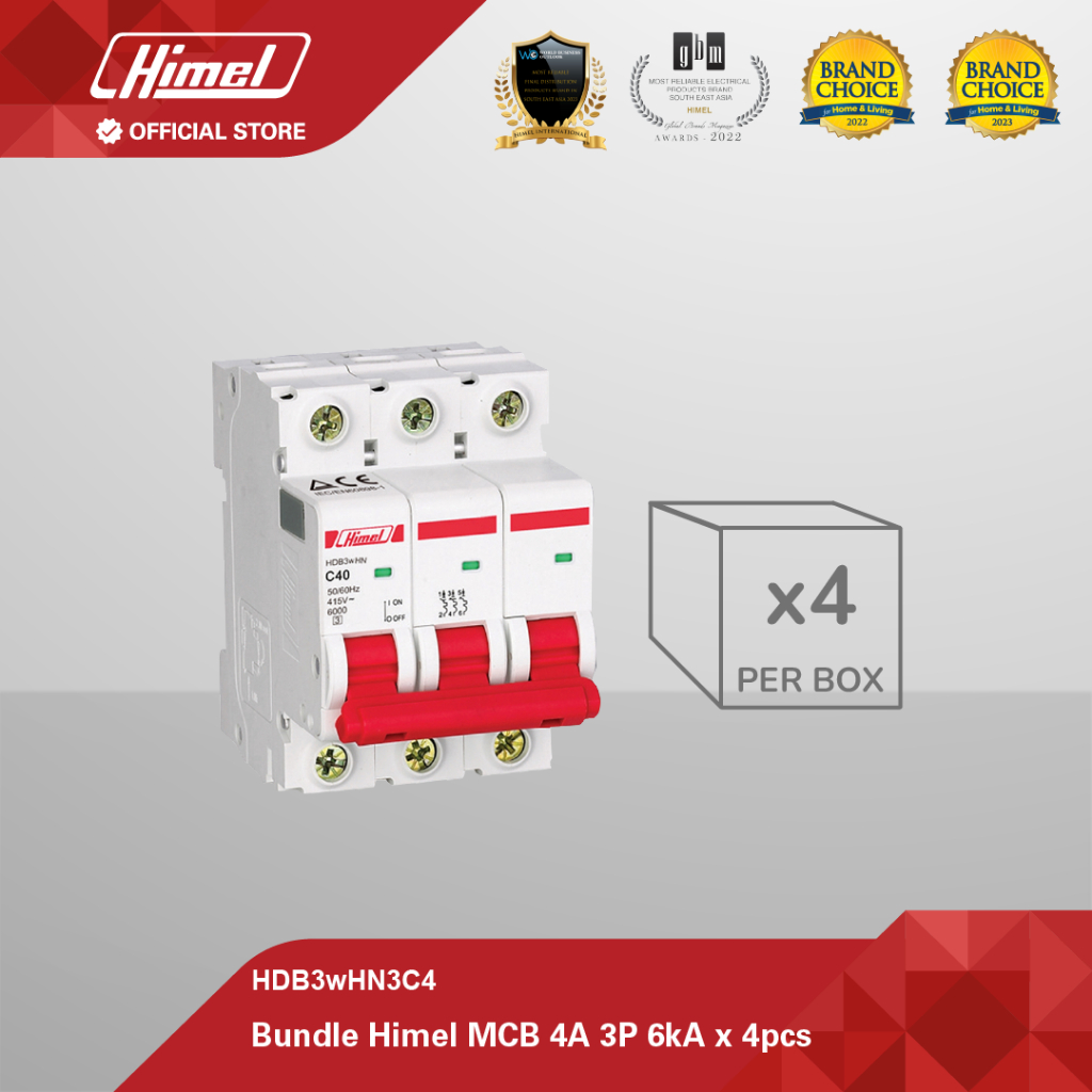 Bundle Himel MCB 4A 3P 6kA - HDB3wHN3C4 (contains 4 pcs) | Shopee Malaysia