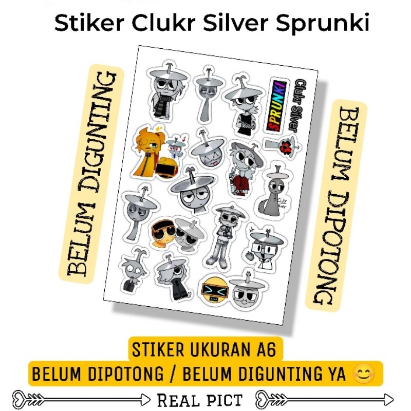 Clukr SILVER SPRUNKI STICKER / UNCUTOR STICKER VINYL MATERIAL SIZE A6 ...