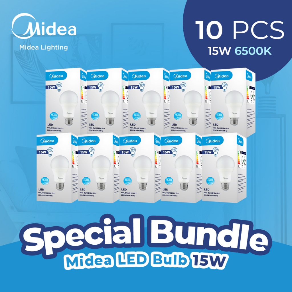 PUTIH [Bundle] Midea LED Bulb Lamp 15 Watt 6500K - White - Cool ...