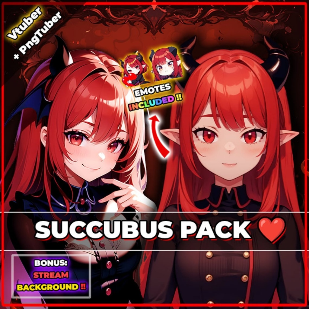 Vtuber / Live2d (Premade & Ready to Use) - Red Succubus Demon Oni PACK ...