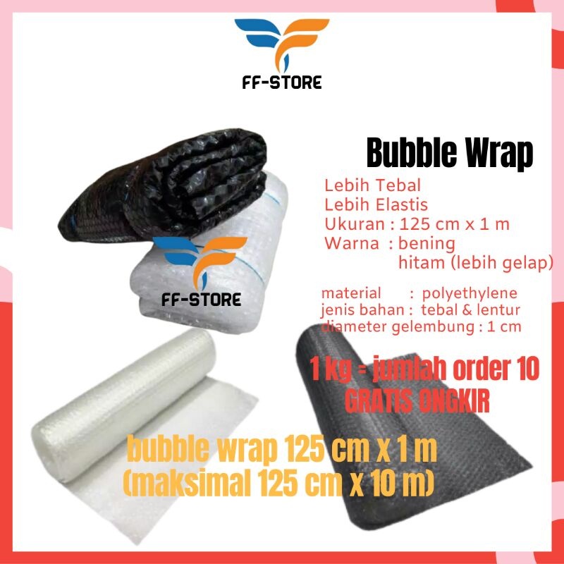 PUTIH HITAM [1Mx125Cm] Bubble Wrap Black and White Bubble Warp Roll 1 m ...