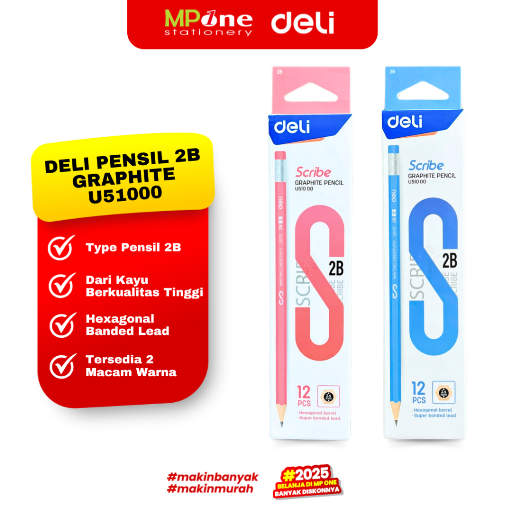 (1 Box) DELI Graphite Pencil U51000 2B with Eraser / Computer pencil ...