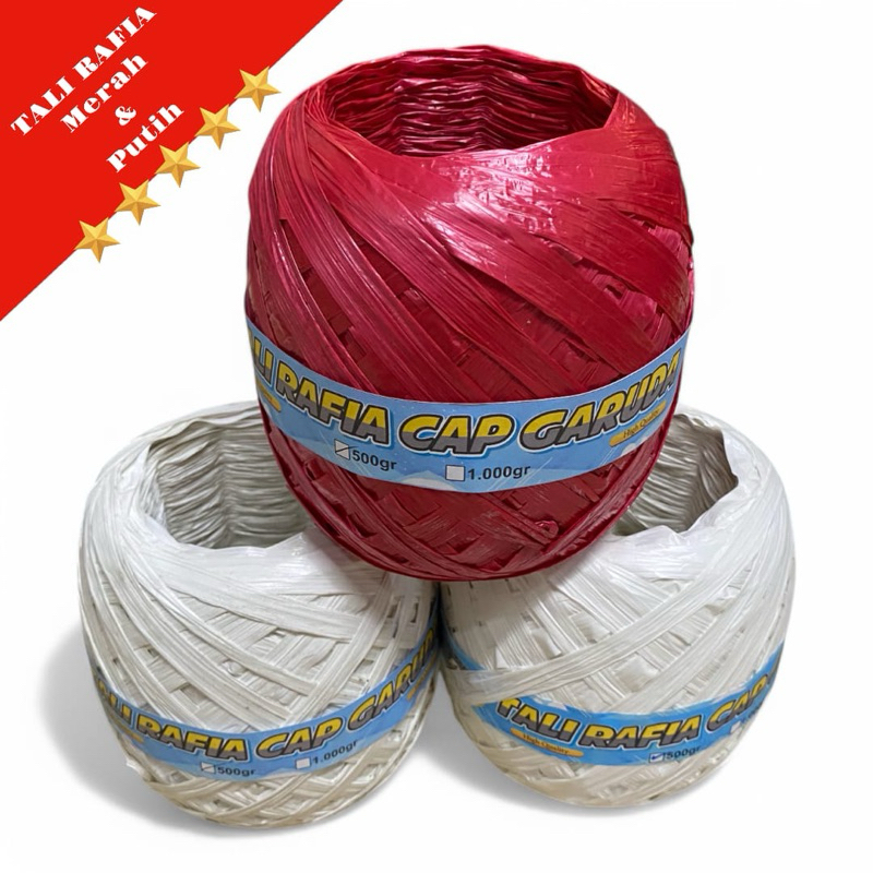 MERAH PUTIH Red Plastic Raffia Rope | White 500 grams | White Plastic ...