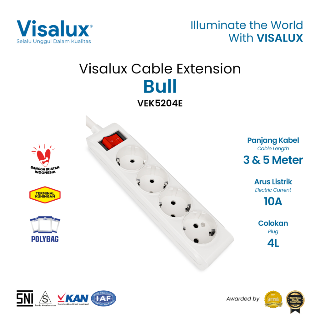 Visalux BULL Extension Cable - 4L (4 Hole Plug Socket) (BULL-VEK5204E ...