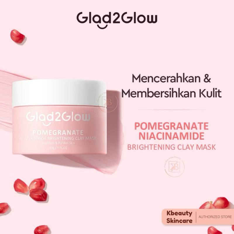 Glad2Glow Pomegranate Niacinamide Brightening Clay Mask Acid Acne Clay ...