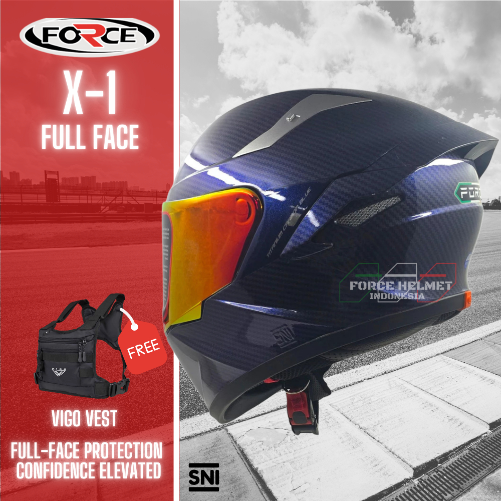 Force X1 SNI Carbon Motif Full Face Helmet Equipped with Air Vent and Aerodynamic Spoiler ...