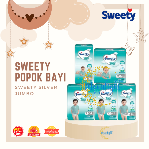 SWEETY SILVER BRONZE JUMBO M60 Baby Diapers | L54 | XL42 | Shopee Malaysia