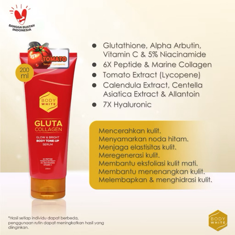 MERAH Body White red Gluta Collagen Bright & Glow Body Tone-Up Serum ...