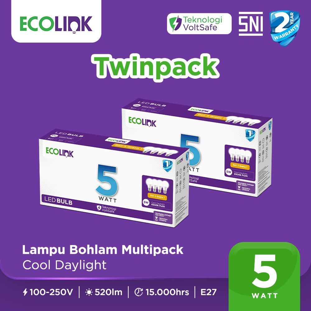 Ecolink Bulb 2 Multipack LED Bulb Cool Day Light 5 Watt - Buy 6 Get 2 ...