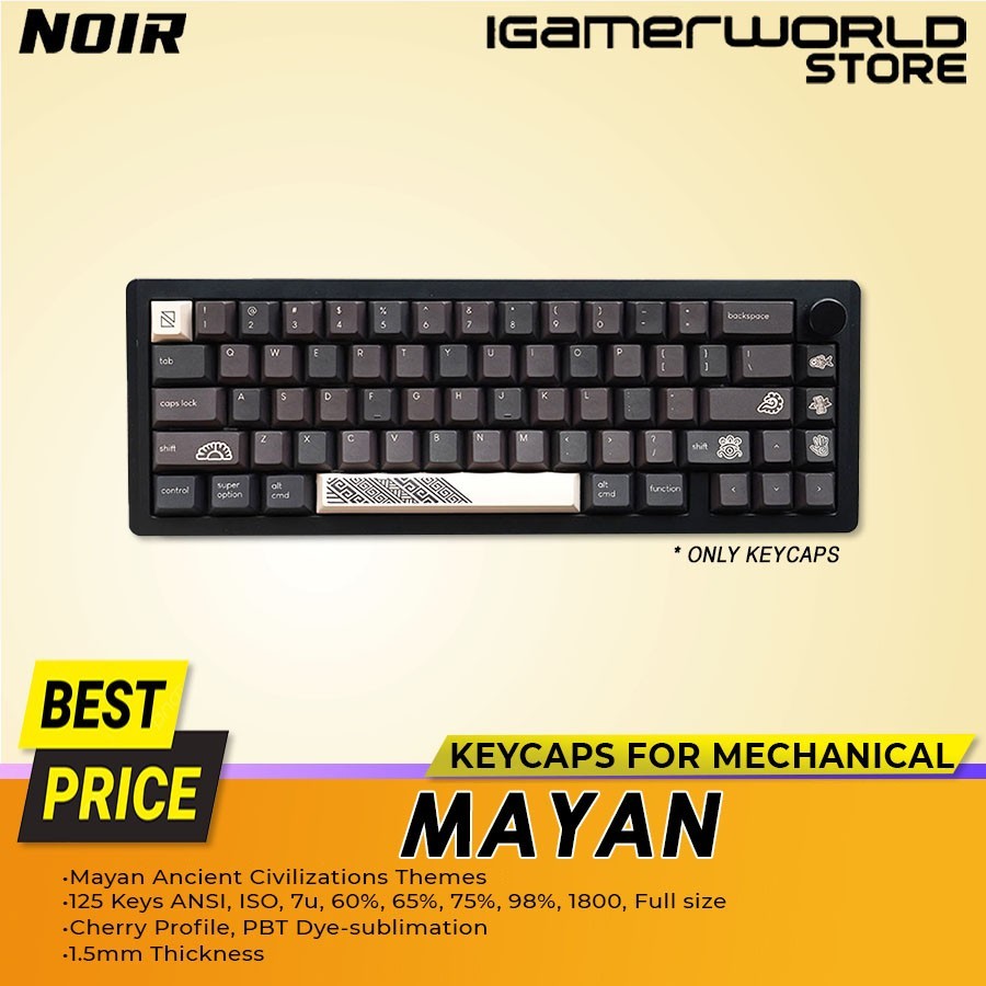 Noir Mayan Keycaps - PBT Dyesub Cherry Profile 125 keys ANSI, ISO For ...