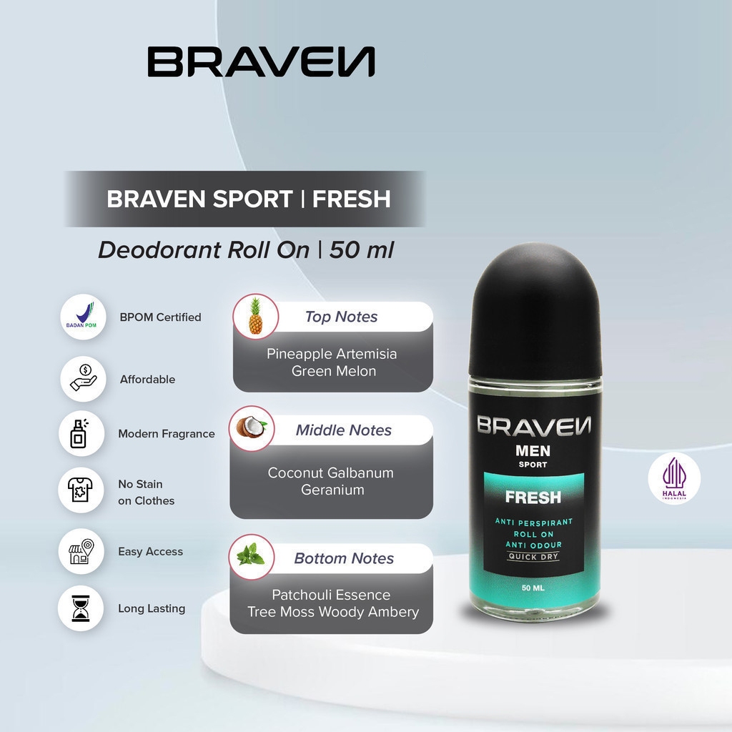 Braven Sport Roll On 50ml Deodorant Antiperspirant Prevents Body Odor ...