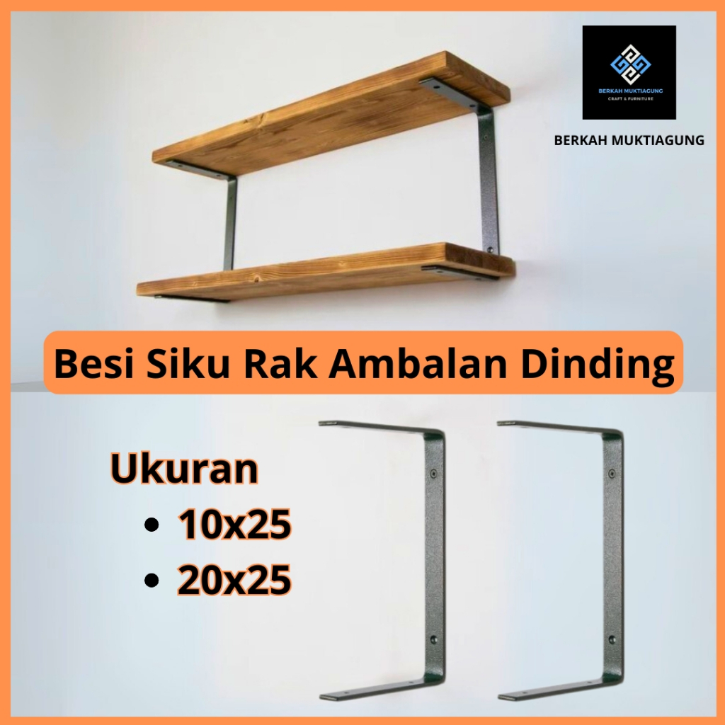 SIKU Iron Angled Bracket Wall Shelf Wooden Support 2 Layer Wall Mounted ...
