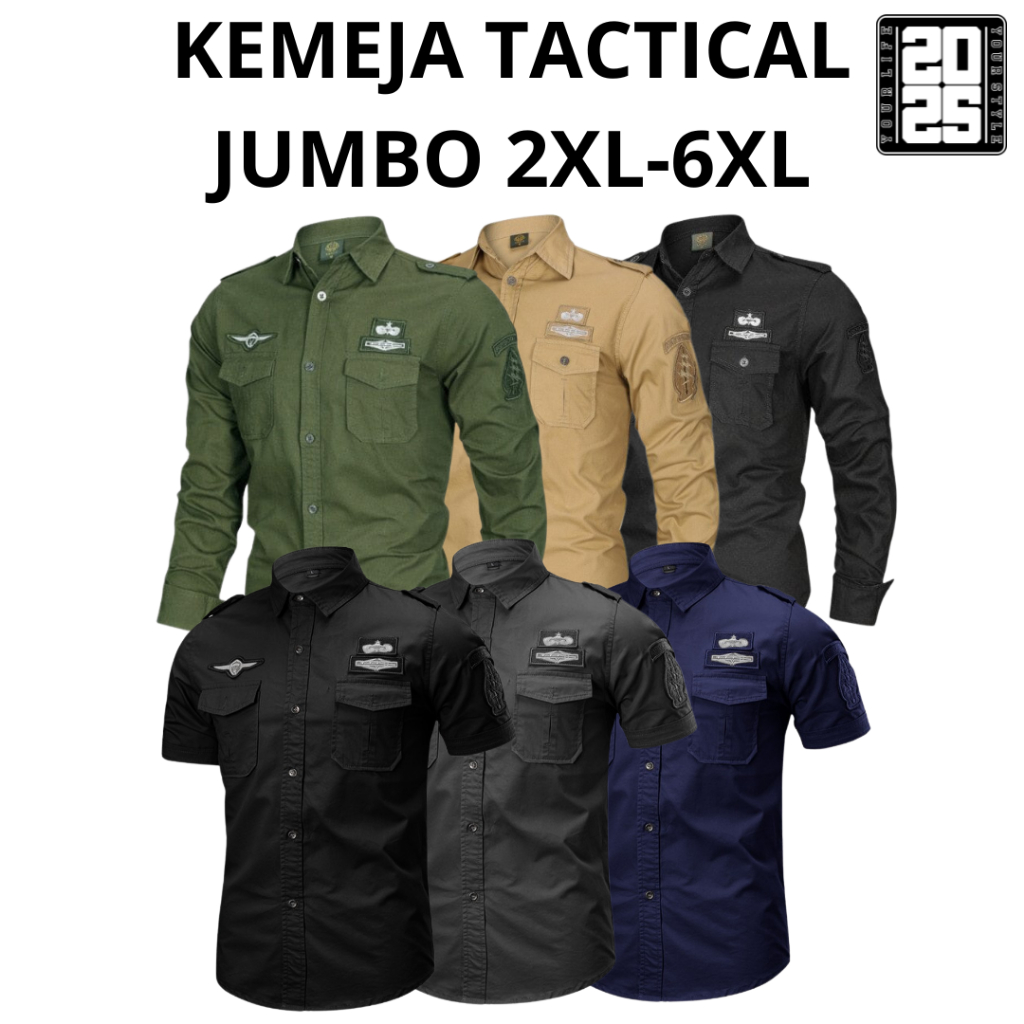 KEMEJA Men's Tactical Shirt Jumbo Bordil 6XL 5XL 4XL 3XL 2XL Tactical ...