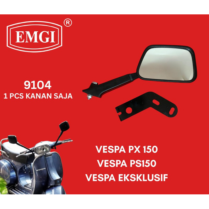 EMGI VESPA PX-150 MOTORCYCLE MIRROR + PLATE (9104) CONVEX GLASS (ONE ...