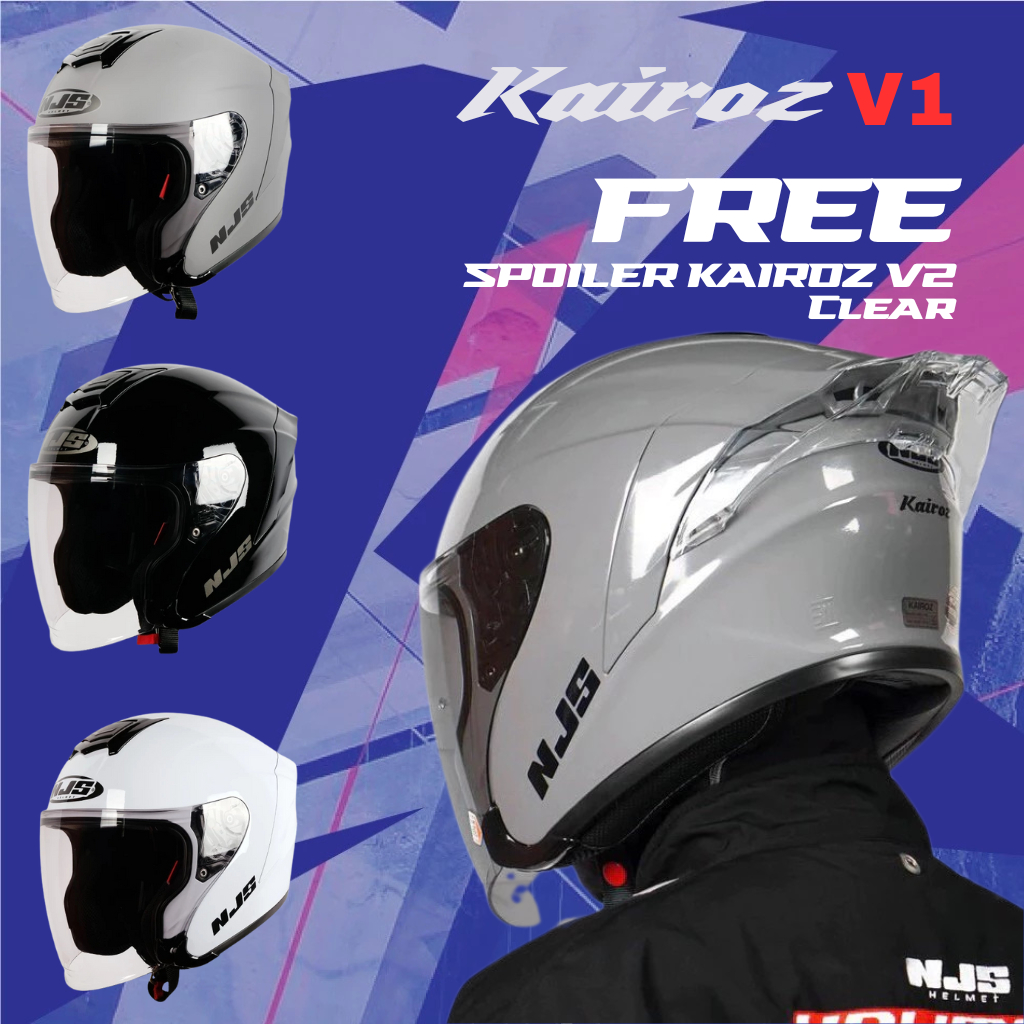NJS Kairoz Plain Half Face Helmet + Free Spoiler V2 Clear | Shopee Malaysia