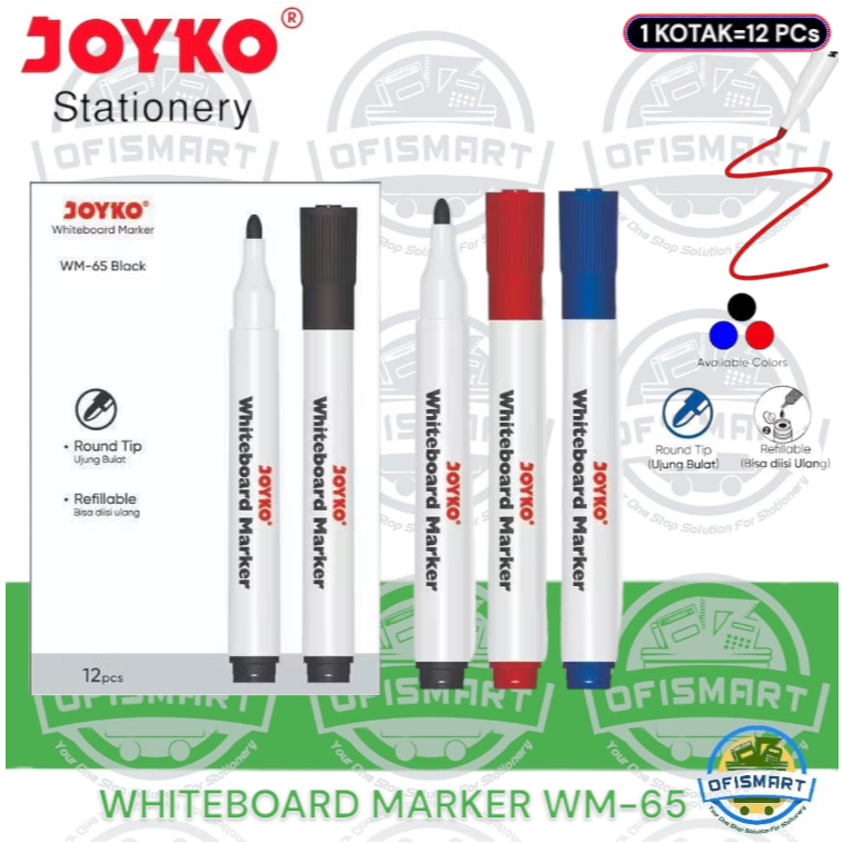 Joyko Whiteboard Marker WM-65 Non Permanent Whiteboard | @1Ktk=12 ...