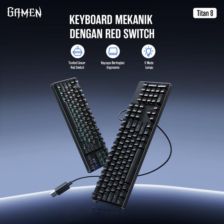 GAMEN Titan 8 Gaming Keyboard Mechanical Ergonomic Keycaps RGB 3 Pin ...