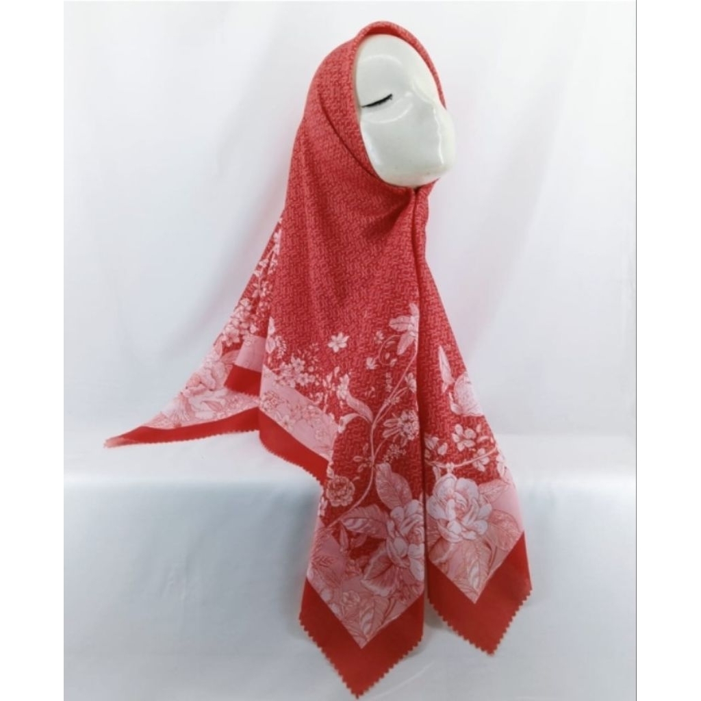 MERAH MAWAR VOAL RECTANGULAR HIJAB WITH RED AND WHITE ROSE FLOWER MOTIF ...