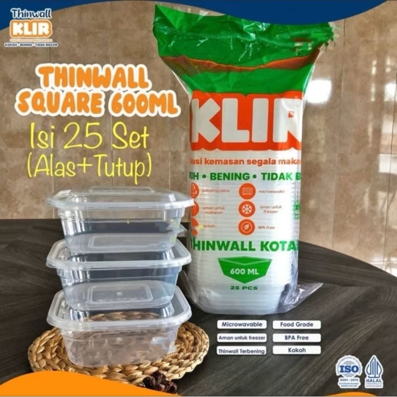 Thinwall SQUARE KLIR 600ml + LID / KLIR Box (Contains 25 pcs) | Shopee ...