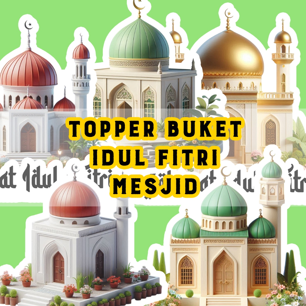 EID UL FITRI/RAMADHAN/LEBARAN MES TOPPER FOR BOUQUET OR CAKE CONTAINS ...