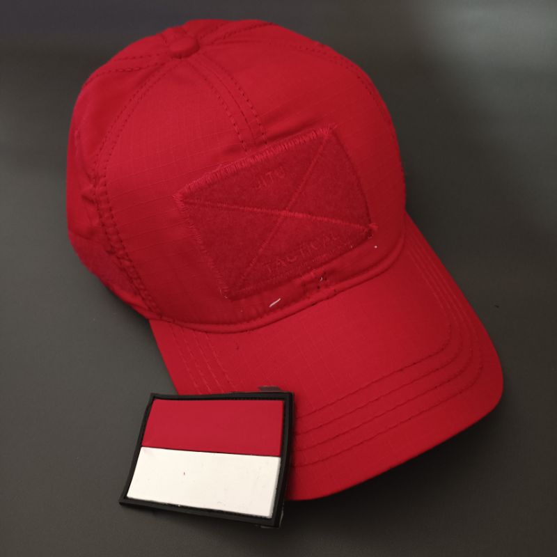 MERAH HITAM Plain red and black tactical baseball cap, free rubber ...