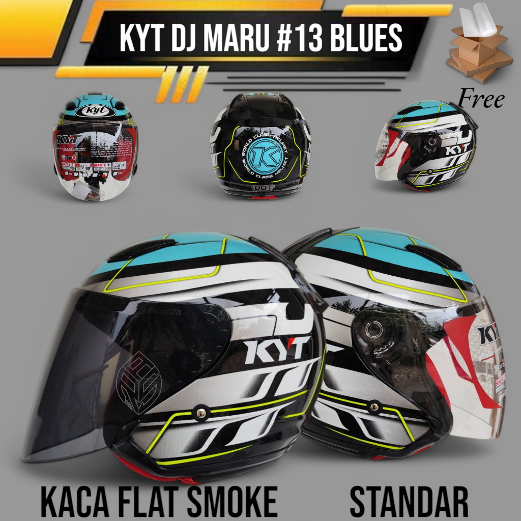 KYT DJ MARU HALF FACE HELMET MOTIF 13 BLACK BLUES|KYT HALF FACE ...