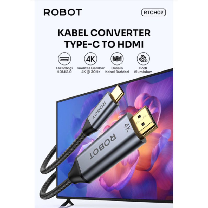 Robot usb Cable Type C to HDMI Full HD 4K ROBOT RCH-02 Length 2 Meters ...