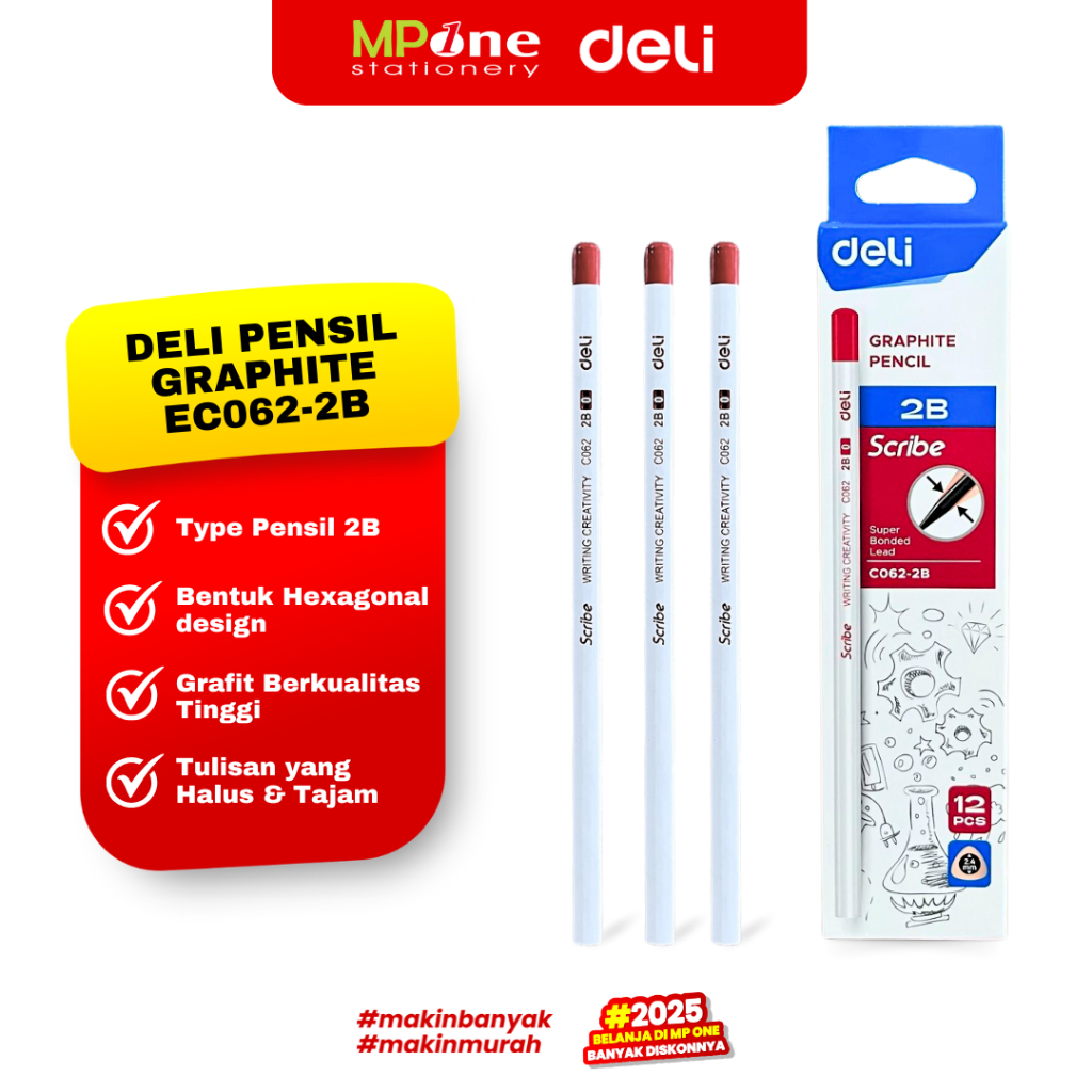 (1 Box) DELI Graphite Pencil 2B EC062-2B / Triangular Body Pencil 2B ...