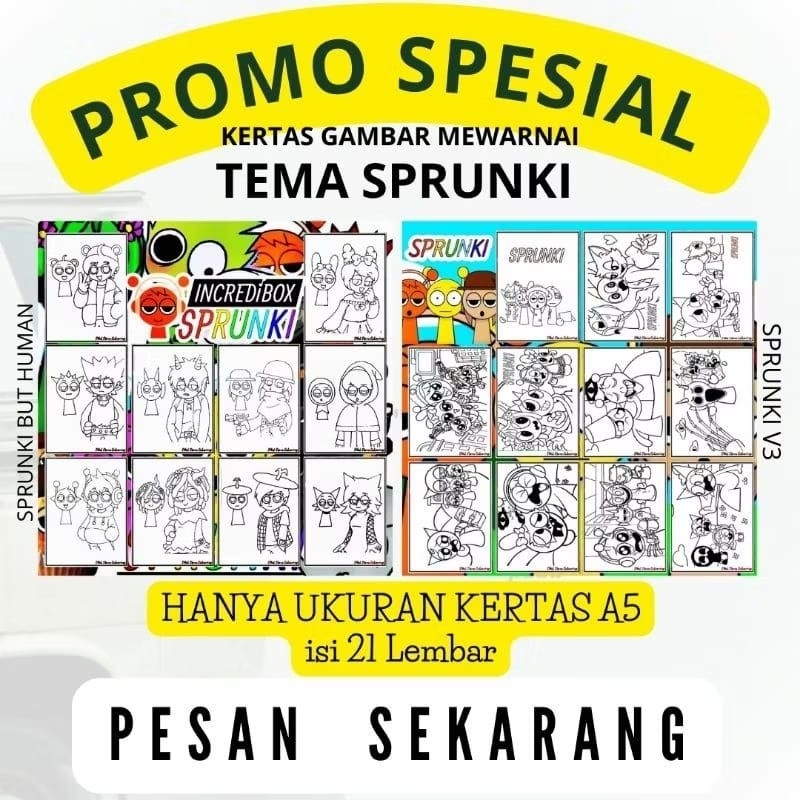 GET 2 THEMES SPRUNKI V3 & SPRUNKI BUT HUMAN (21 SHEETS) SPECIAL A5 SIZE ...