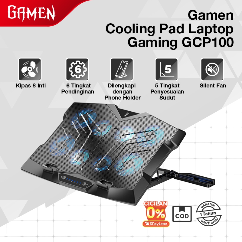 GAMEN Laptop Gaming Cooling Stand Fan 8 Core/Core Silent Mode GCP100 ...