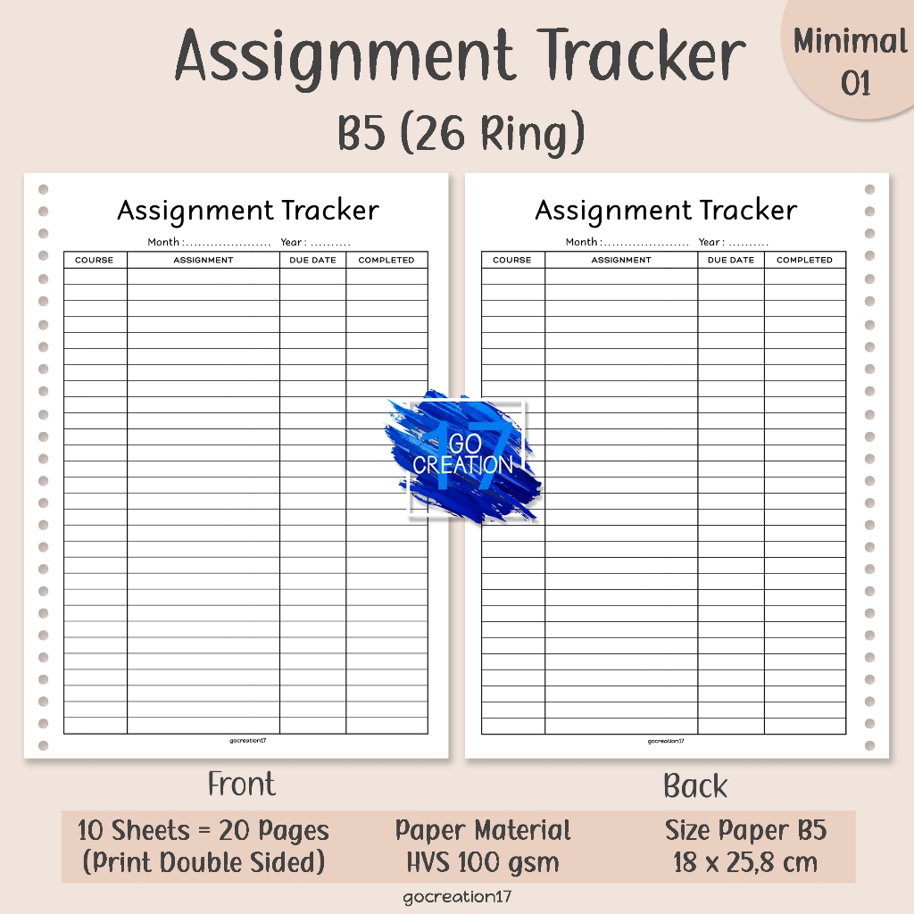 Simple Minimalist B5 Binder Assignment Tracker Filled Paper Planner ...