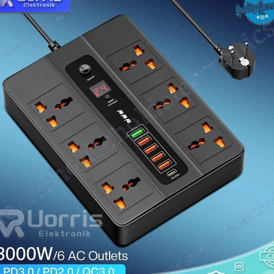 KP8 6 AC Outlets Power Strip 2W PD QC3 USB Fast Charger 6 Ports Type C ...