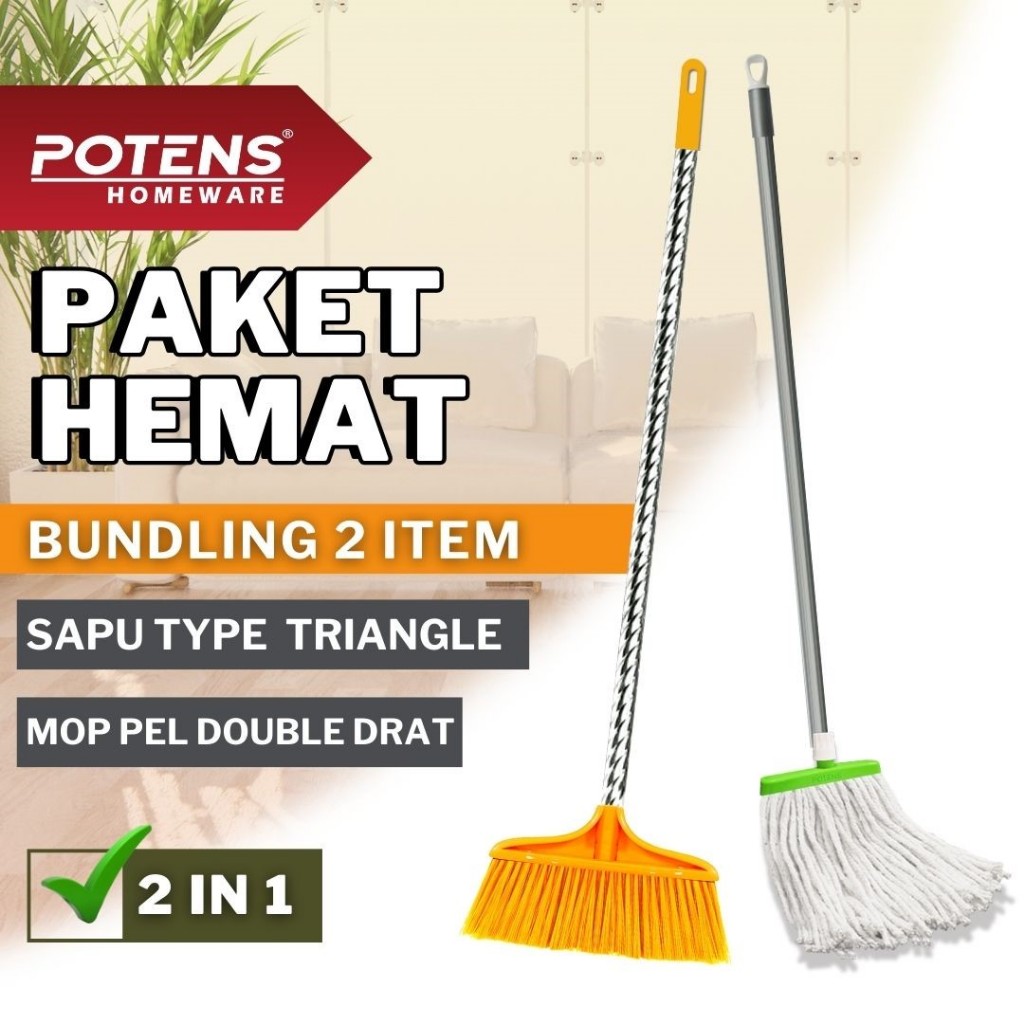 Bundling Save 2 In 1 (Triangle Model Nylon Broom + Double Drat Mop ...