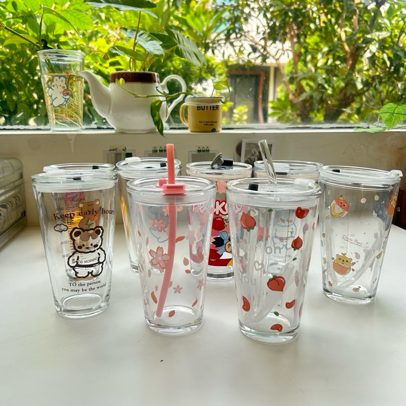 Tumblr Glasses Clear Glass Mugs Glass Cups with Leak Proof Lids 400ml ...