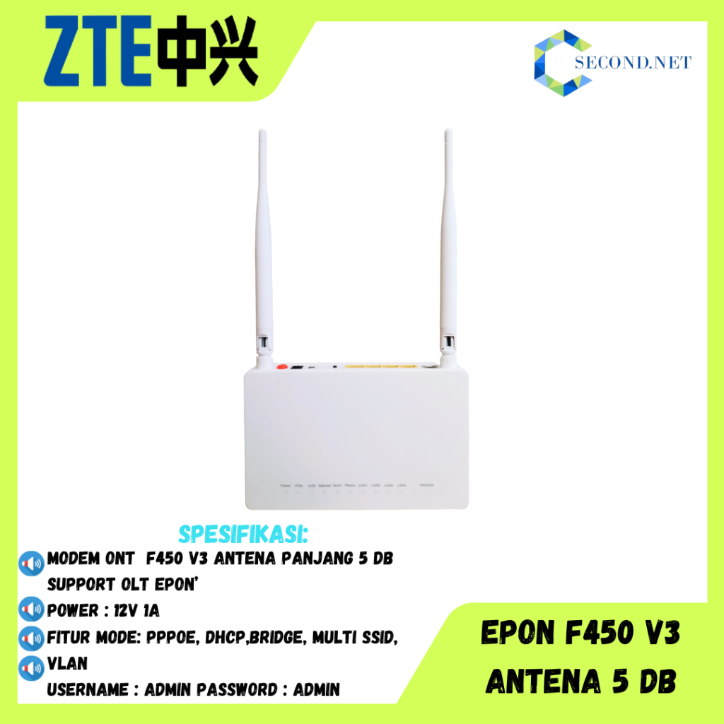 Zte ONT EPON MODEM F450 V3 LONG ANTENNA 5 DBI SUPPORT EPON OLT AND ...