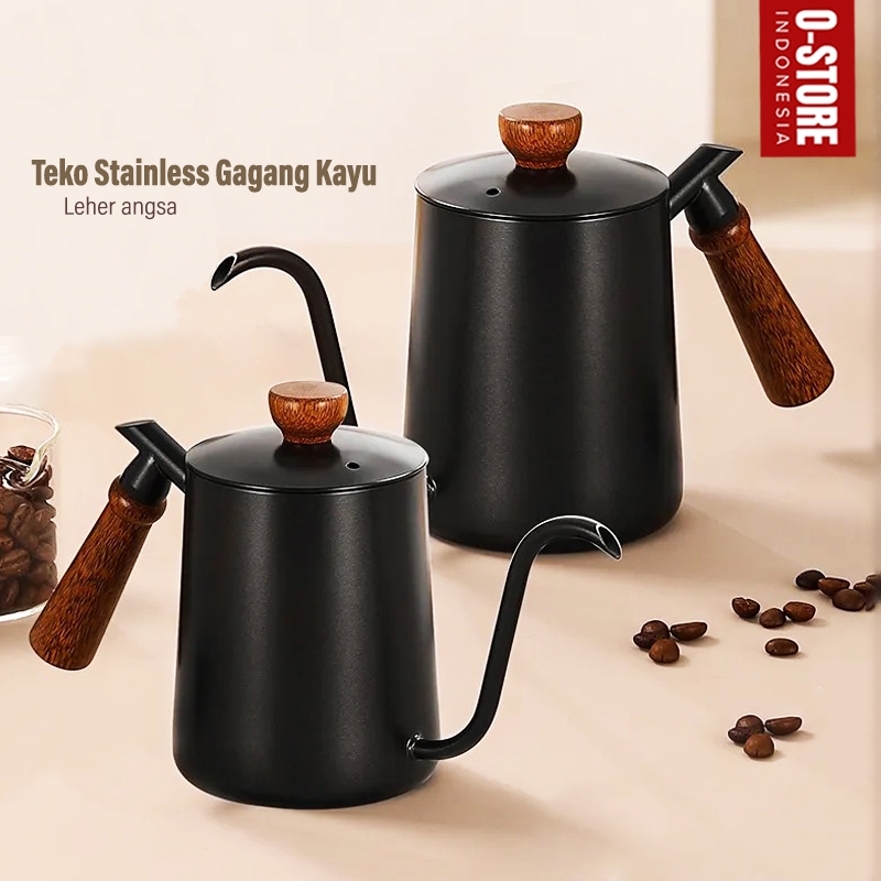 KAYU Hot Water Kettle Wooden Handle Coffee Glass Barista Coffee Cup Stainless Gooseneck Kettle ...