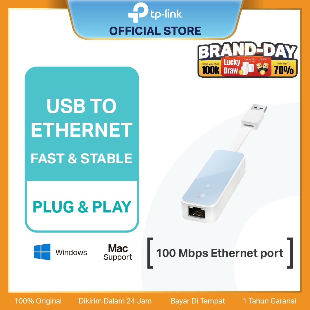 TP-Link UE200 | 100 Mbps Ethernet Network Adapter | LAN Adapter | USB2.0 | Plug & Play | Shopee ...