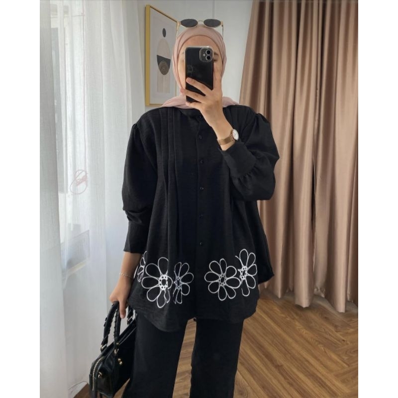 AYU PURE LINEN FLOWER EMBROIDERED BLOUSE | Shopee Malaysia