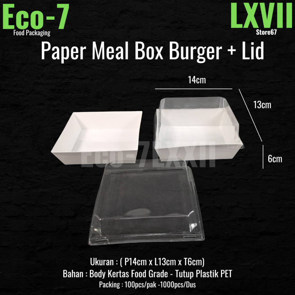 Paper Meal Box Square + Lid - Burger Box, Paper Food Lunch Box (100pcs ...