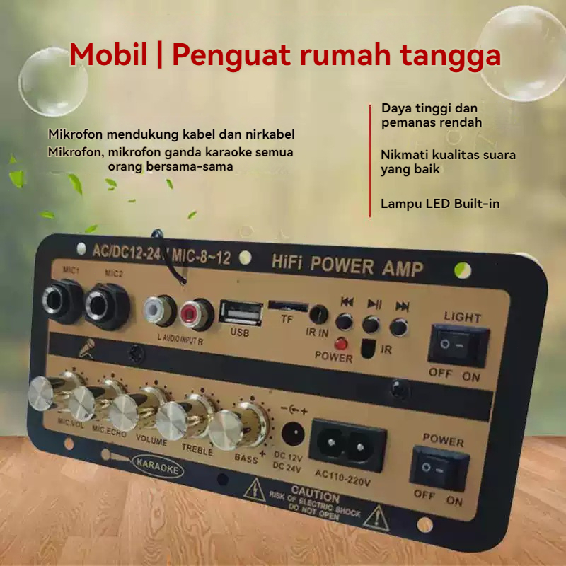 Karaoke Power Amplifier AC/DC12-24 MIDI8-12 HiFi/2025 New Gold D300/D600 Built-In Bluetooth ...