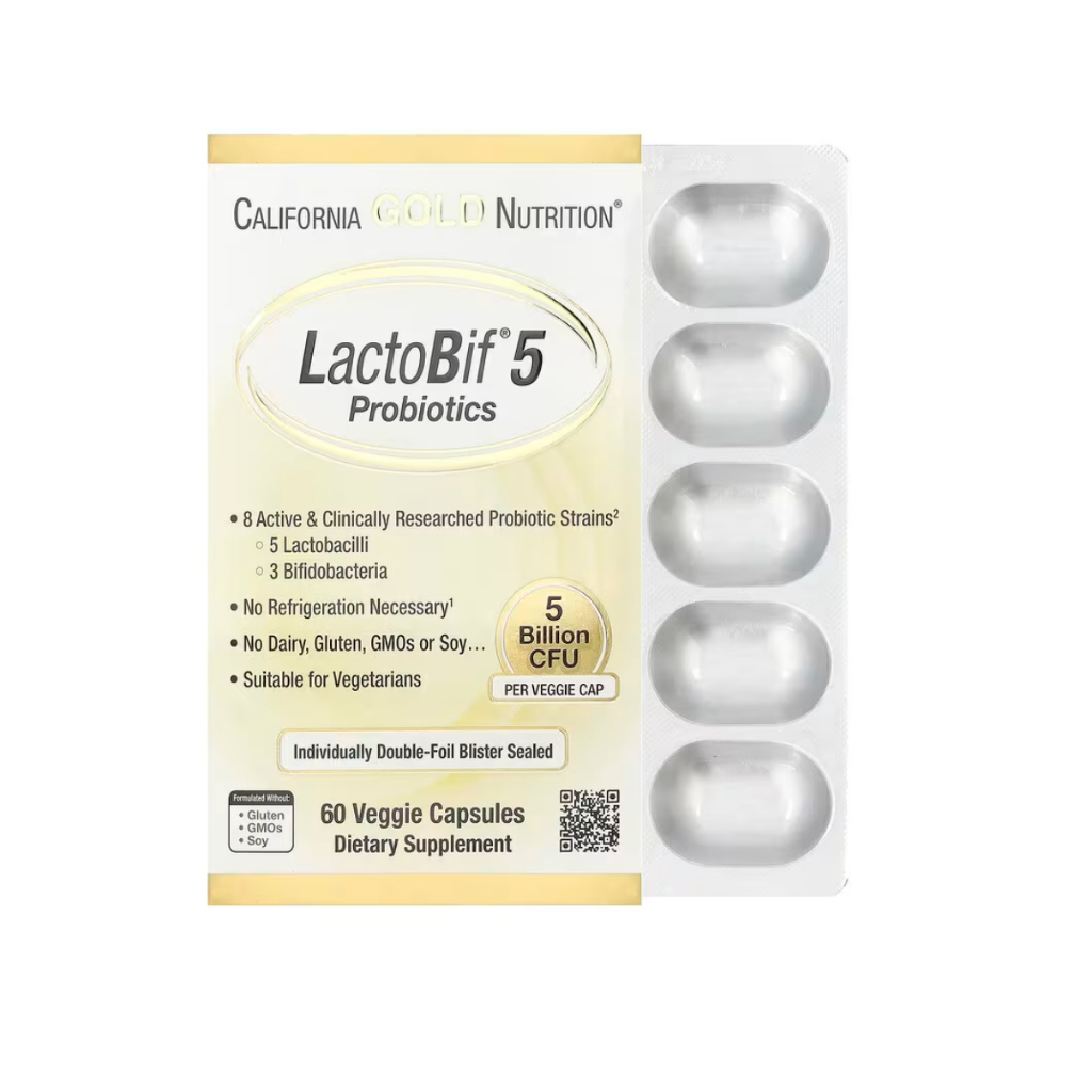 California Gold Nutrition LactoBif 5 Probiotics 5 Billion CFU 60 Veggie ...