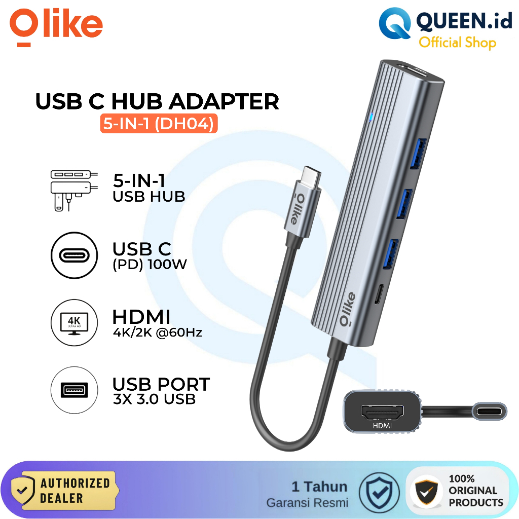 Olike DH04 HUB Adapter 5in1 Extension HDMI 4K USB 3.0 TYPE C PD 100W ...