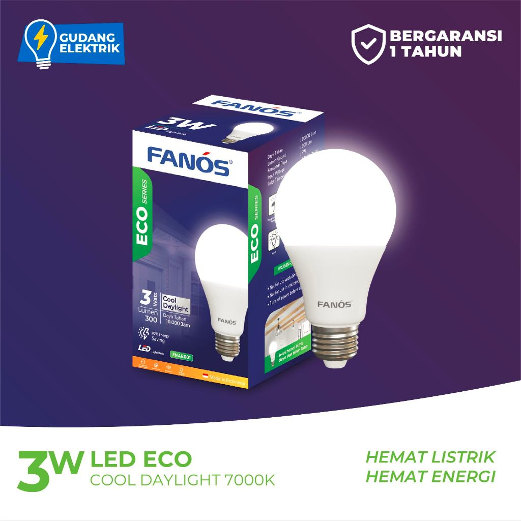 PUTIH Fanos Eco series 3 Watt Led Light Bulb White Led Light Bulb (Cool ...